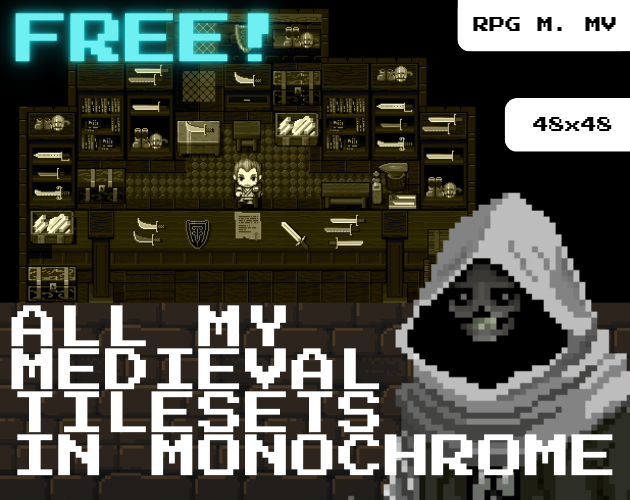 MEDIEVAL MONOCHROME TILESET (RPGMaker MV / MZ) by Booom