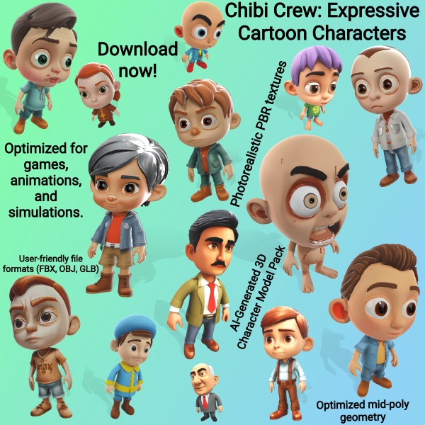 Chibi Crew: Expressive Cartoon Characters 3D Model by Factex@Lab