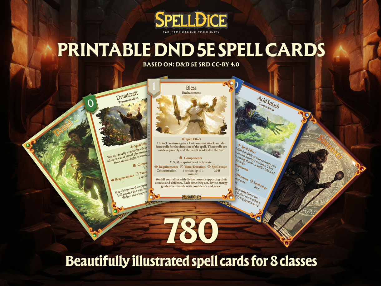 DnD PRINTABLE SPELL CARDS Illustrated Bundle (2014 & 2024) 780 spell ...