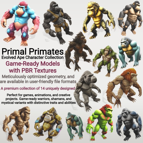 Primal Primates: Evolved Ape Character Collection 3D Model by Factex@Lab