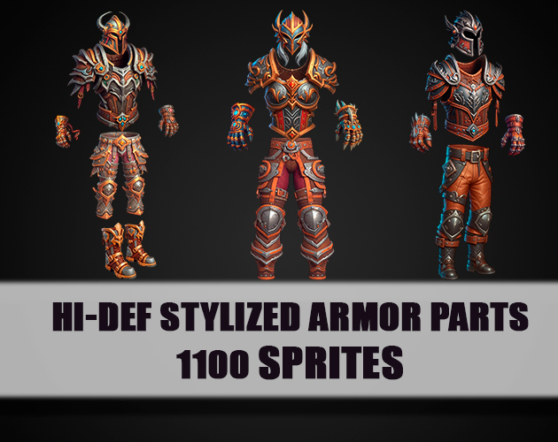 Hi-Def Stylized Armor parts - 1100 Sprites by FortressSide