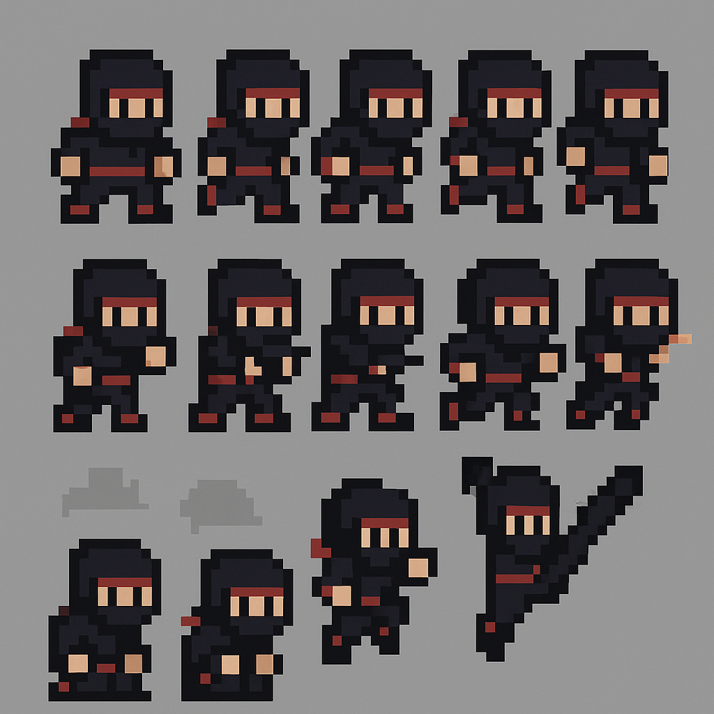 🌀 Ninja Pixel Sprite Pack – 16x16 | Black & Red Theme by Smoker