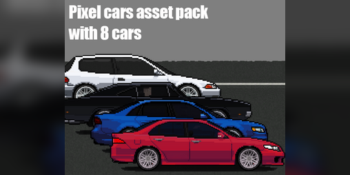 Pixel car assets pack with 8 cars(colour change) by Apokalips123