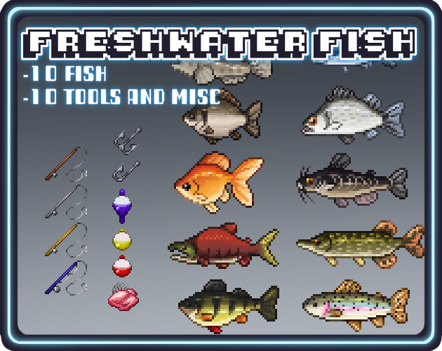 Pixelart Freshwater Fish Mini Asset Pack by VoodooMoose