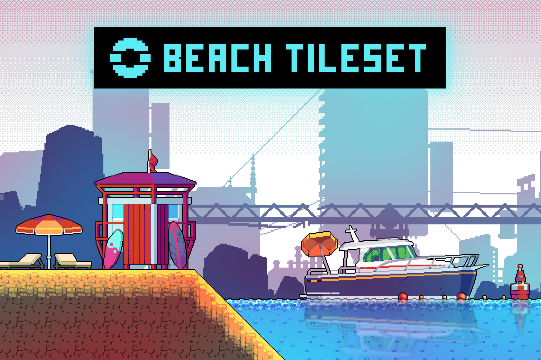 Beach Pixel Tileset for Cyberpunk Topic by Free Game Assets (GUI ...