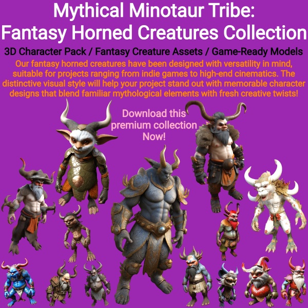 Mythical Minotaur Tribe: Fantasy Horned Creatures Collection 3D Model ...