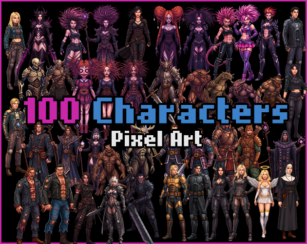 100 characters - pixel art by gurigraphics