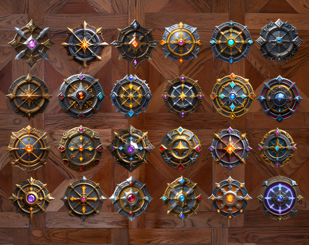 24 Medieval Fantasy RPG Badges – UI & Achievements by Synth Assets