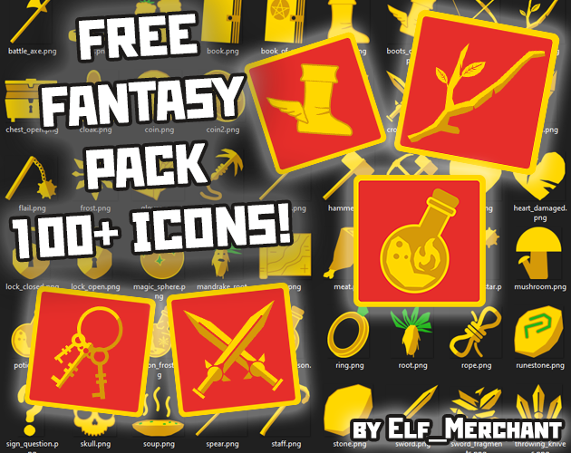 [FREE] Fantasy Icons Pack - 100+ RPG Assets by Elf_Merchant