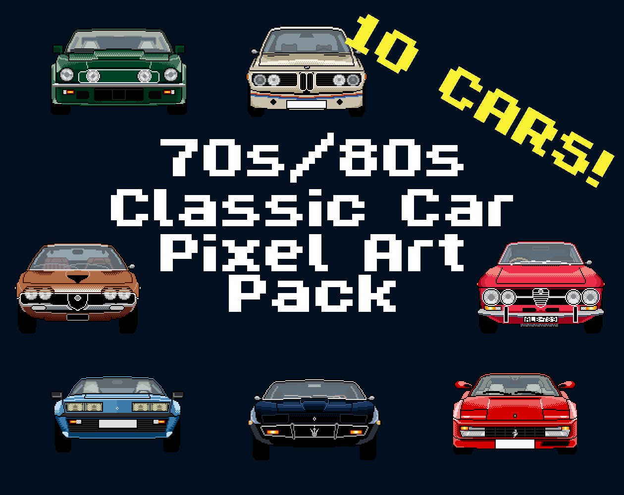70s/80s Classic Car Pixel Art Pack by Bubbles789