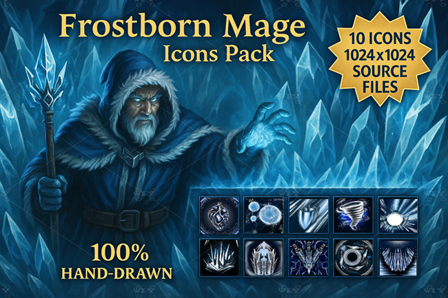 Frostborn Mage Skill Icons Pack – Fantasy RPG Assets by WillowIvy