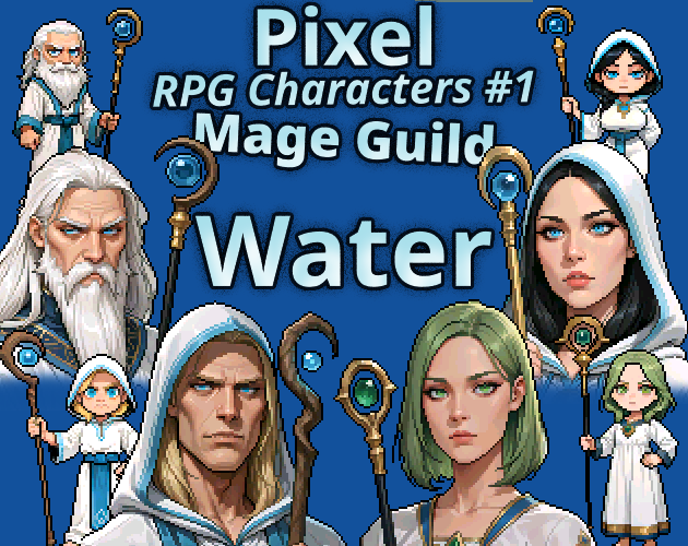Pixel RPG Characters #1 - Mage Guild Water by auroracatcher
