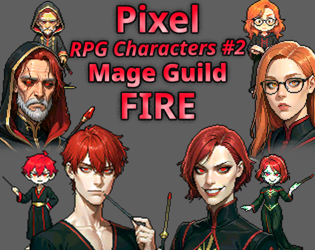 Pixel RPG Characters #2 - Mage Guild Fire by auroracatcher