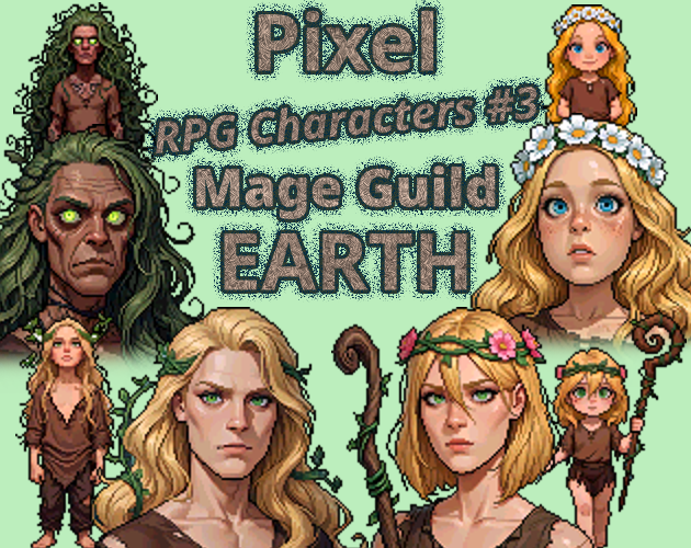 Pixel RPG Characters #3 - Mage Guild Earth by auroracatcher