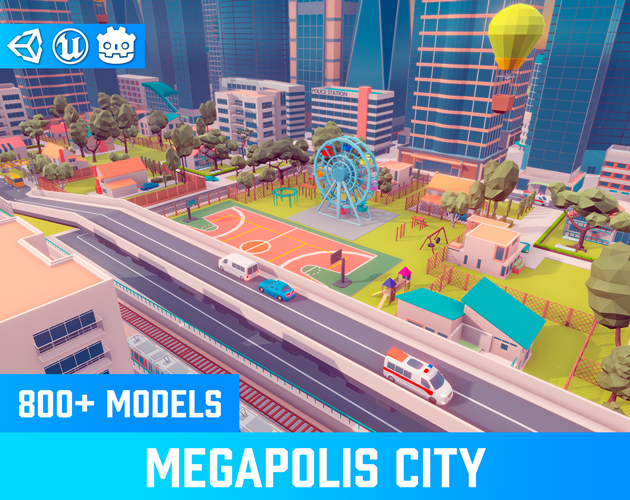 POLY - Megapolis City (Unity, UE, Godot) by Animpic Studio