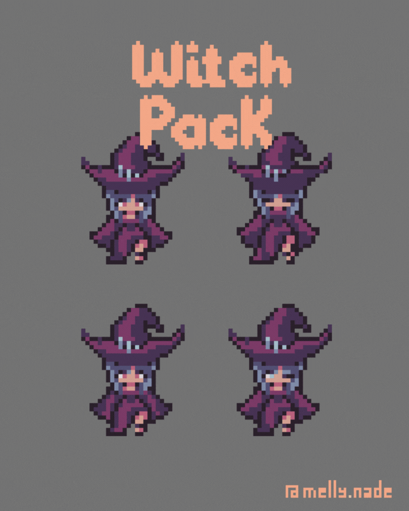 Pixel Witch Animation Pack 🕷 by mellynade