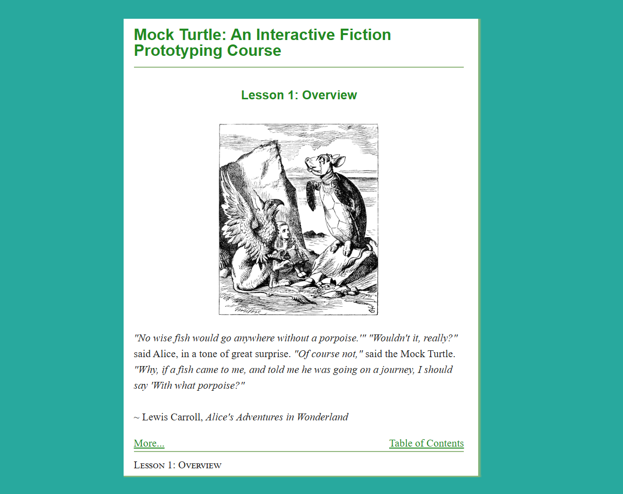 Mock Turtle: An Interactive Fiction Prototyping Course by Outgrabe
