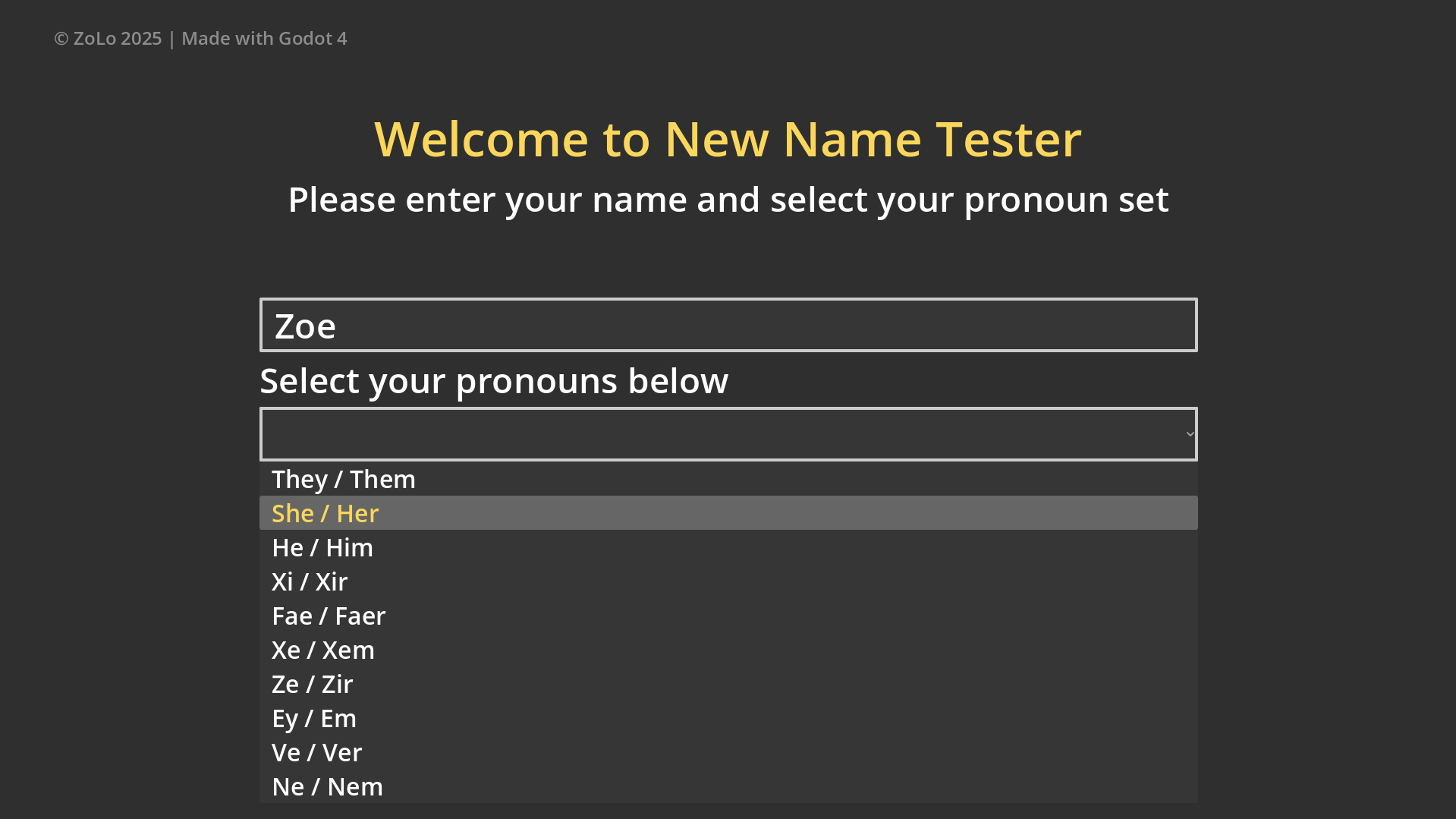 New Name Tester by Zoe Locke