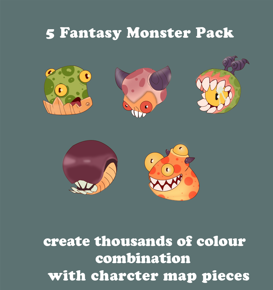 Fantasy Monster Pack 5 Handcrafted 2D Creatures by sn9ake