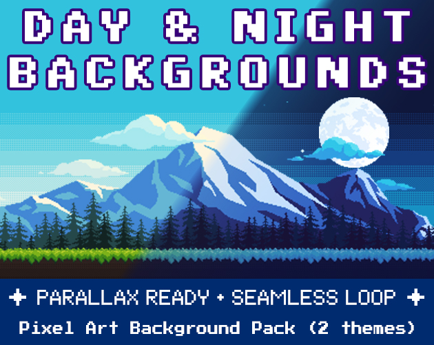 Mountain Forest Pixel Backgrounds (Day & Night) by hlestky