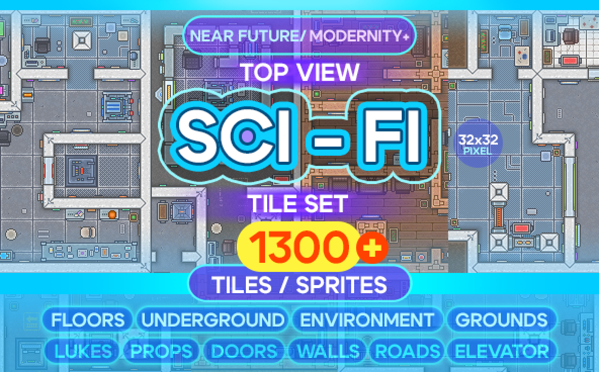 SCI-FI TOP VIEW (modern+) 1300+ tileset (32x32px) by TriariusKonstantinus