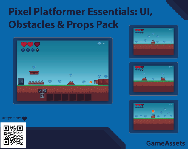 Pixel Platformer Essentials: UI, Obstacles & Props Pack by Dorado