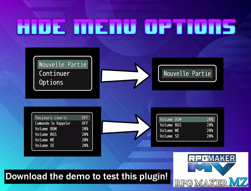 Hide Menu Options Plugin RPG Maker MV/MZ by EroiK StyLeR