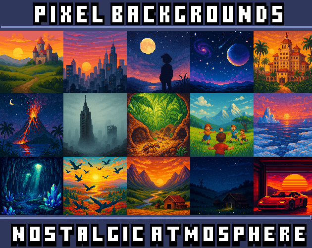 15 128x128 handpixeled nostalgic backgrounds by NinjaGame_Dev