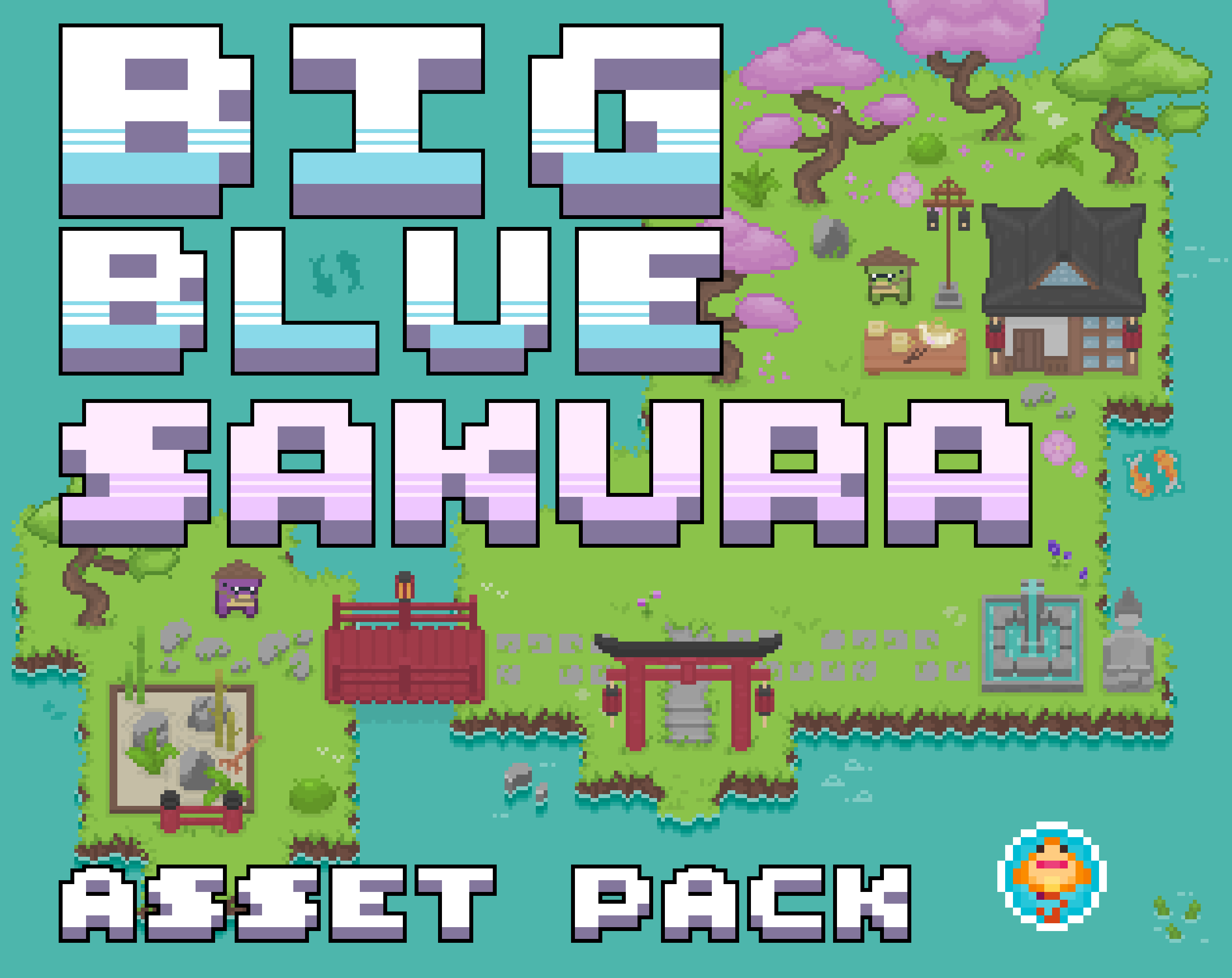 Big Blue Sakura - 16x16 Asset Pack top-down pixel art by StingrayStudio