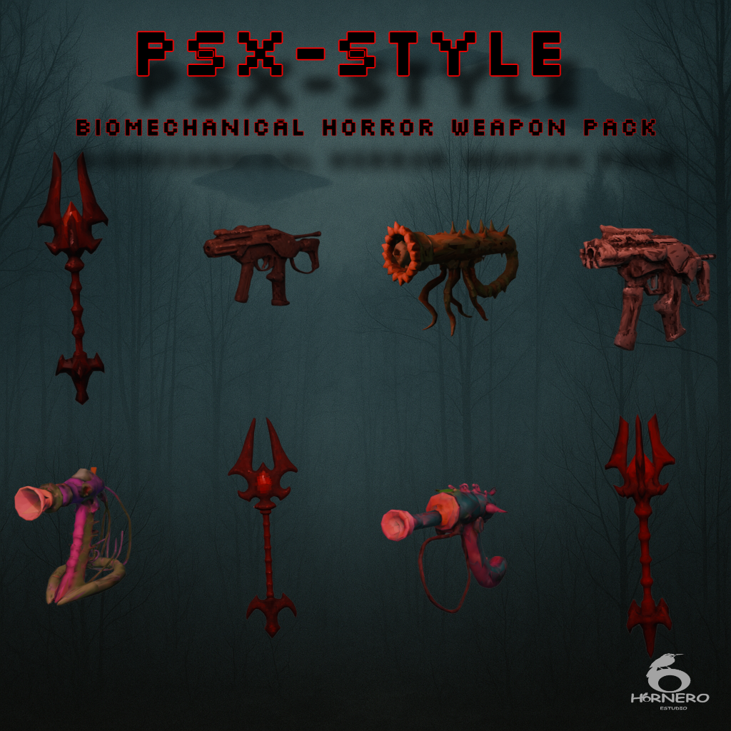 PSX-Style Biomechanical Horror Weapon Pack by Hornero Estudio