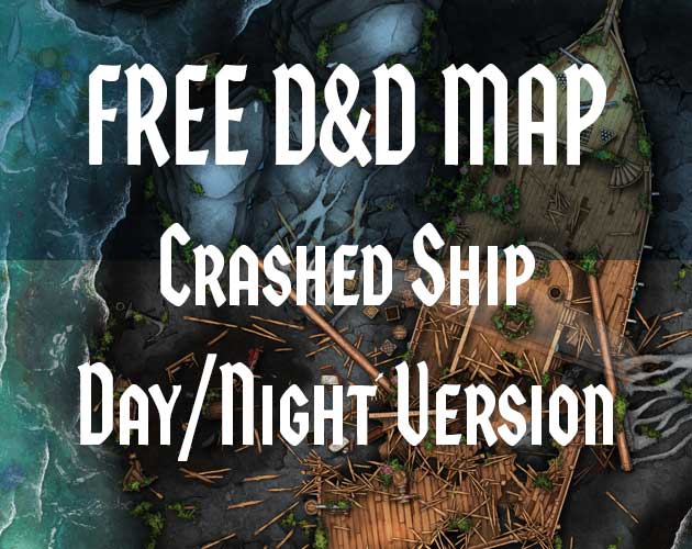Free TTRPG Battle Map — “Crashed Ship” (Day & Night) by cornwielder