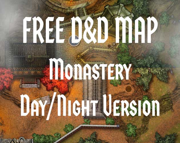 Free TTRPG Battle Map — “Monastery” (Day & Night) by cornwielder