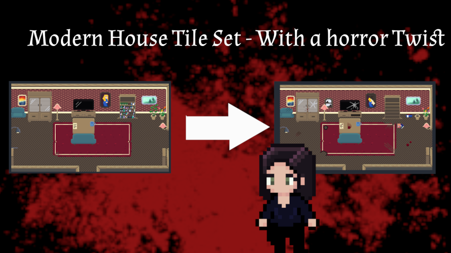 Modern House Tile Set - With a horror twist by ManicPixelDreamGirl
