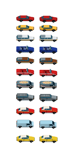 80s Pixel Cars Pack – Retro Vehicle Sprites (64x32) by JackBurton84