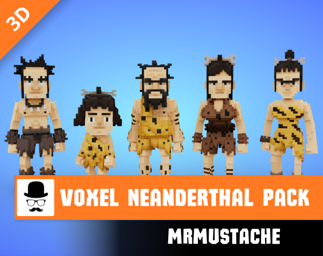 Voxel Neanderthal Characters Pack by MrMGames