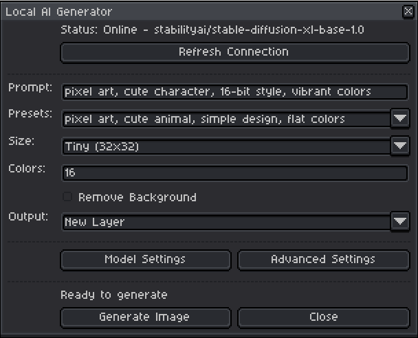 PixelAI - Local AI Pixel Art Directly in Aseprite by red335