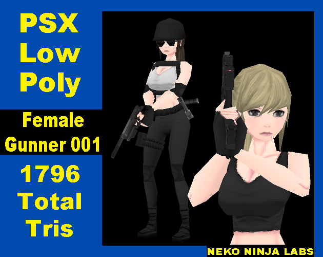 PSX Low Poly Character - Female Gunner 001 - Game Ready by Neko Ninja Labs