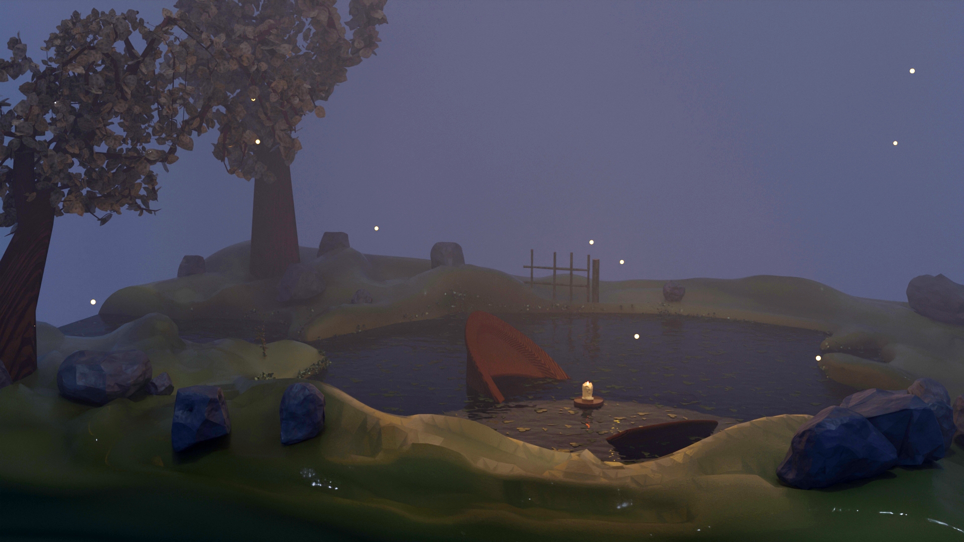 Stylized pond with an old wooden boat - Day and Night versions (Cycles ...