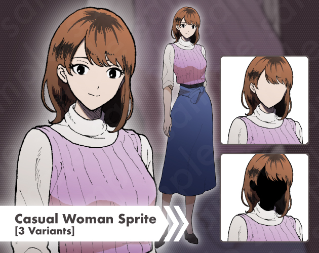 [Mystery Character Sprite] Casual Woman in Her 20s – Brown Hair, Skirt ...