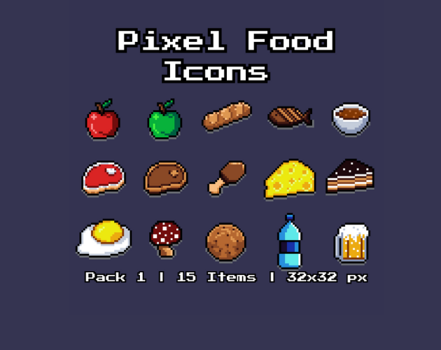🍽️ Pixel Food Icons - 15 Items (32x32) by GD Studio Piskel