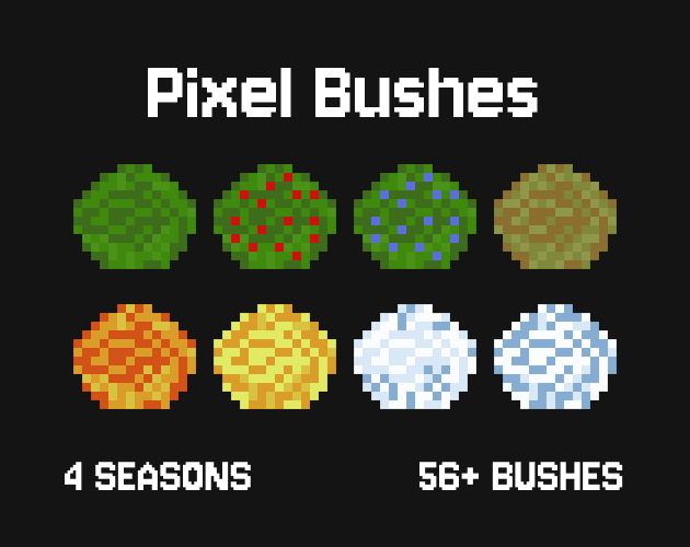 New Pixel Art Bushes Pack - 56+ 4 seasons designed bushes in different ...