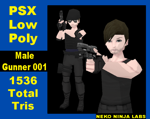 PSX Low Poly Character - Male Gunner 001 - Game Ready by Neko Ninja Labs