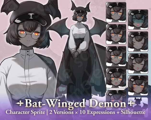 【Character Sprite】Bat-Winged Demon Woman – Secretary or Guide Type with ...