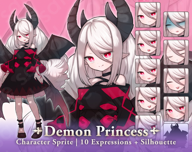 【Character Sprite】Young Demon Princess – White-Haired Fantasy Girl in ...