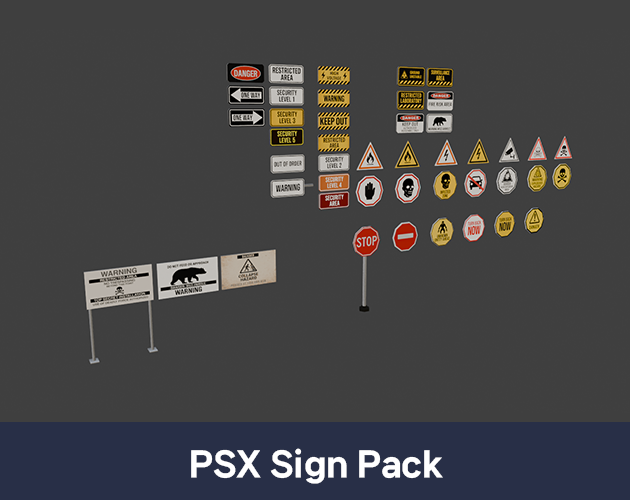 PSX Warning Sign Pack – 45 by LON8V Studio