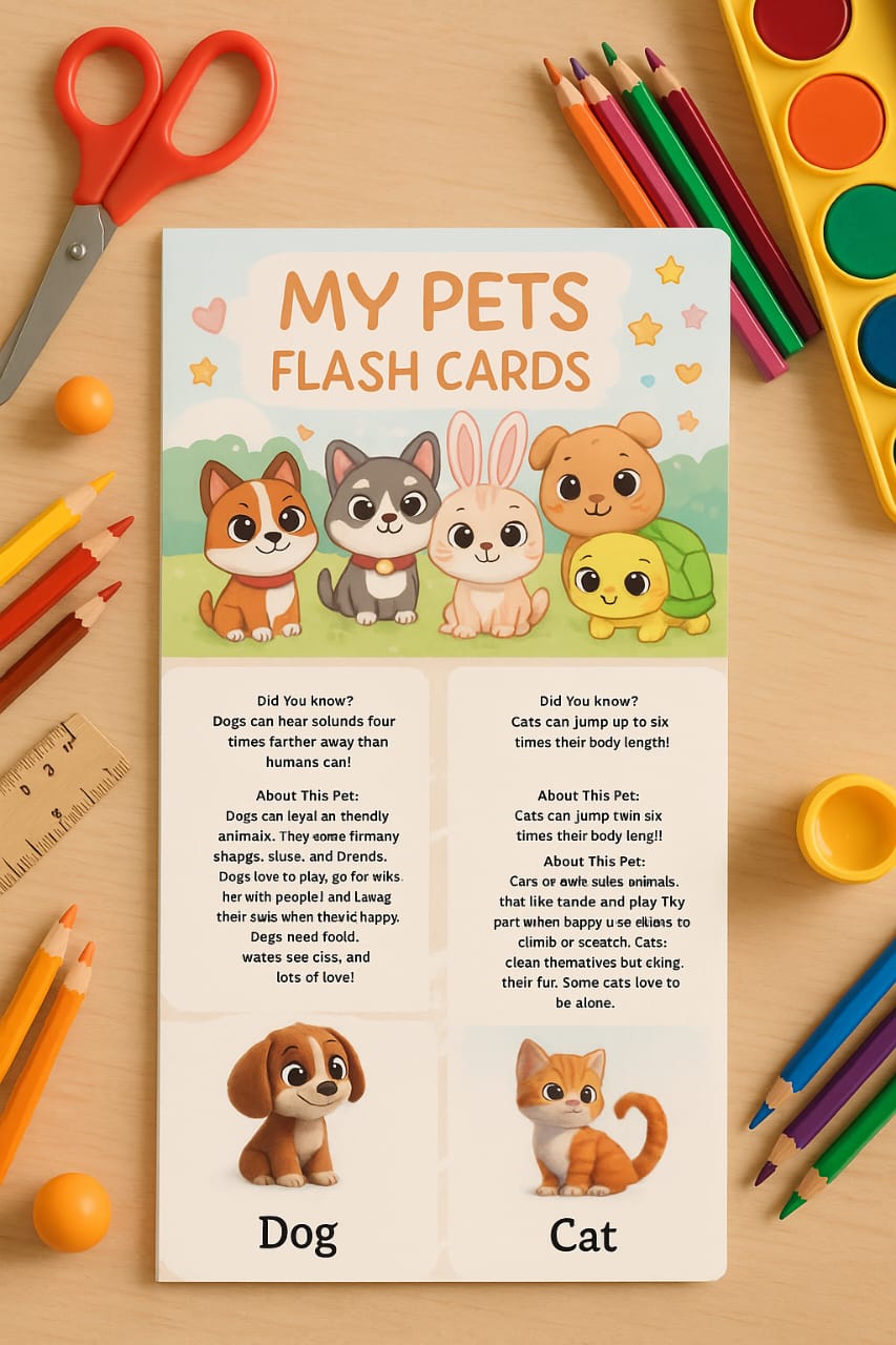 My First Pets – 3D Cartoon Flashcards for Kids by Planiva Design