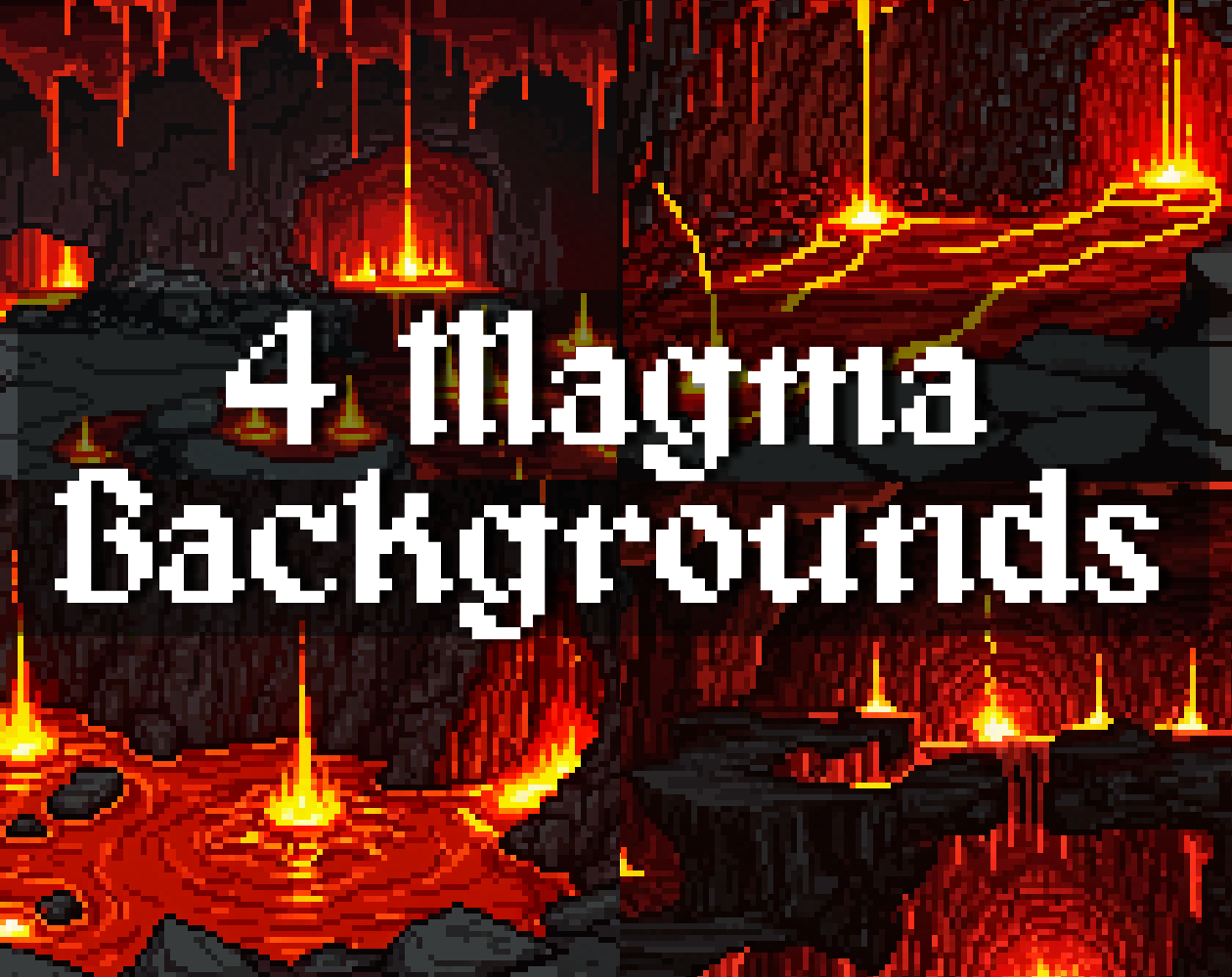 4 Fiery Dungeon Backgrounds – Pixel Art Lava Cave, Magma Chambers, and ...