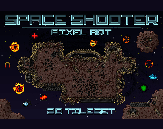 Space Shooter 2D Tileset Pixel Art by Free Game Assets (GUI, Sprite ...