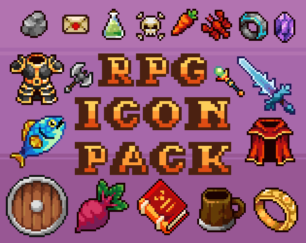 RPG Icon Pack (200+) – 16x16 & 32x32 Pixel Art by Akari21