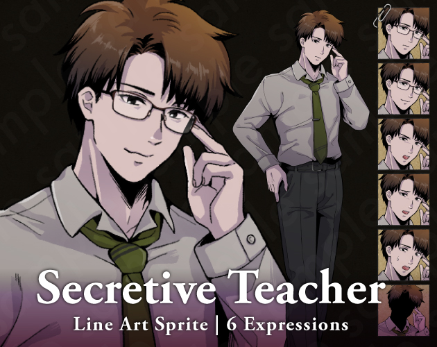 [Line Art Character Sprite] Mysterious Male Teacher – Brown Hair ...